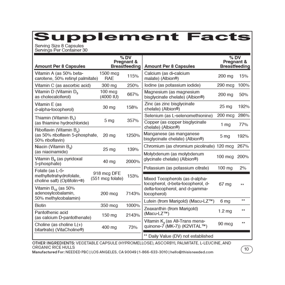 Prenatal Multi Capsules (240 caps) by Needed – Chambers Supplements