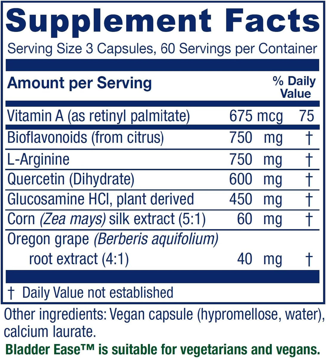 Bladder Ease (180 caps) by Vitanica – Chambers Supplements